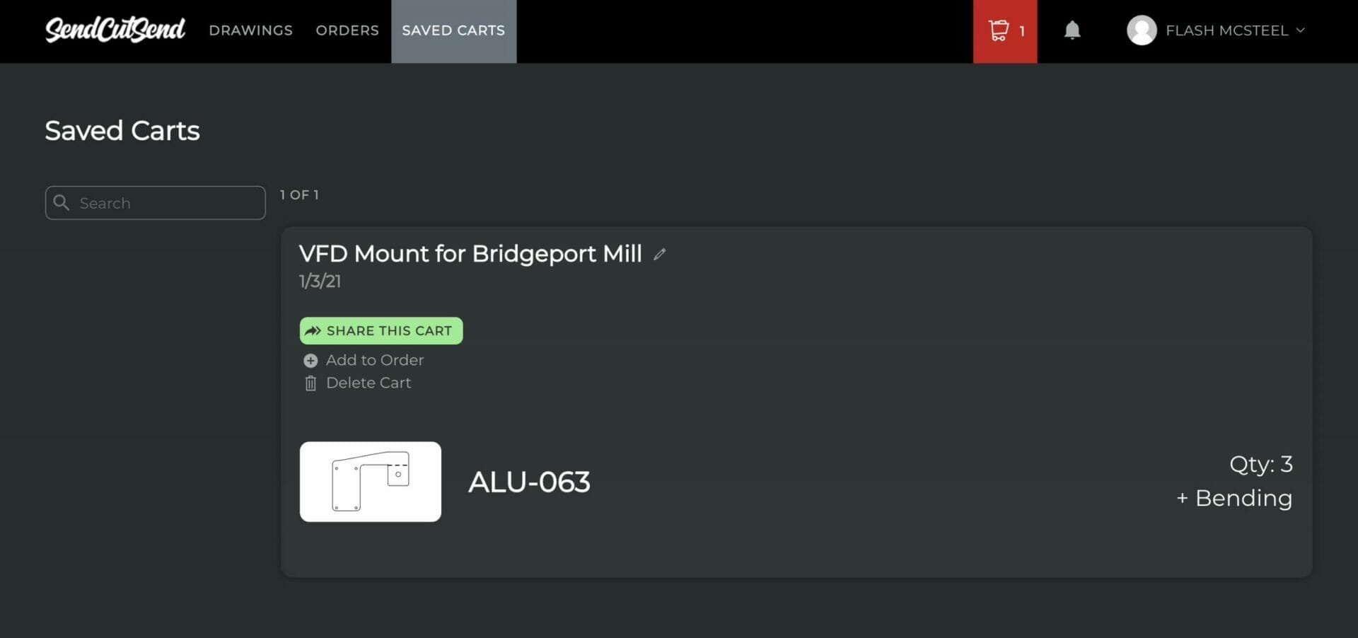 Saved and Shared Carts - SendCutSend